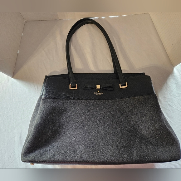 kate spade | Bags | Kate Spade Leather Wool Shoulder Bag Charcoal Wool ...